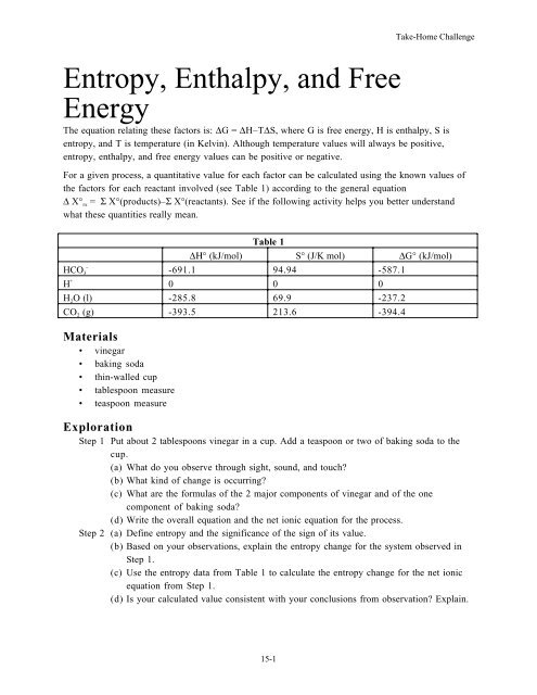 Entropy, Enthalpy, and Free Energy - Terrific Science