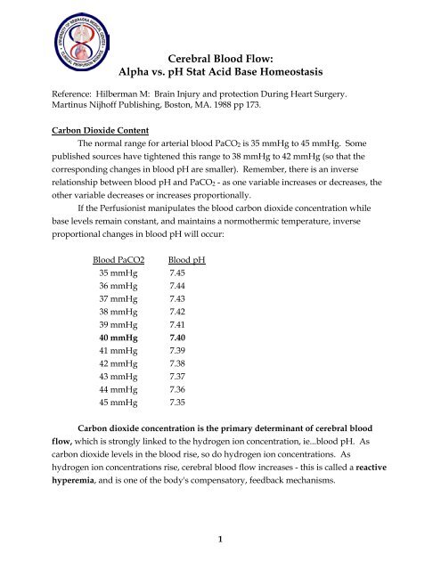 Cerebral Blood Flow: Alpha vs. pH Stat Acid Base ... - UNMC