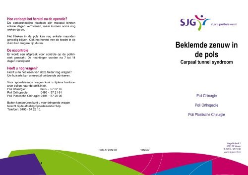 Beklemde zenuw pols, operatie - SJG Weert