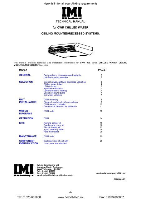 TECHNICAL MANUAL for CWR CHILLED WATER CEILING ...