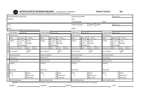 Notification of intended release form - PRS