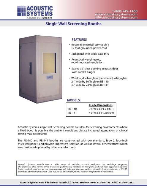 Acoustic Systems Single Wall Test Booth - ETS-Lindgren