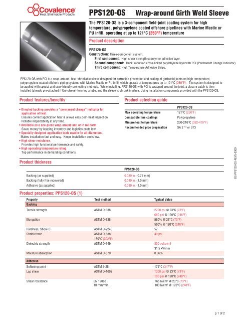 PPS120-OS Wrap-around Girth Weld Sleeve - Raychem RPG
