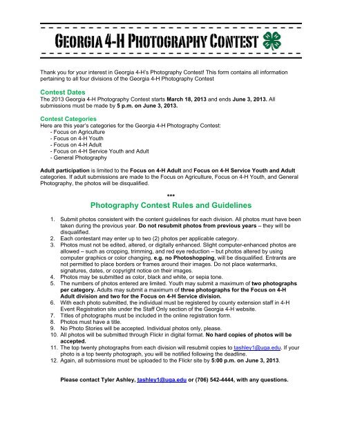 Photography Contest Rules and Guidelines - Georgia 4-H
