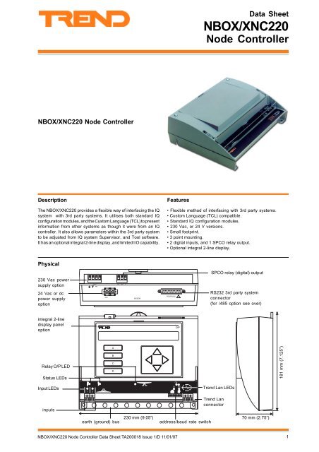 NBOX/XNC220 Node Controller Data Sheet - Trend