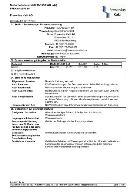 Sicherheitsdatenblatt 91/155/EWG (de) Fresenius Kabi AG