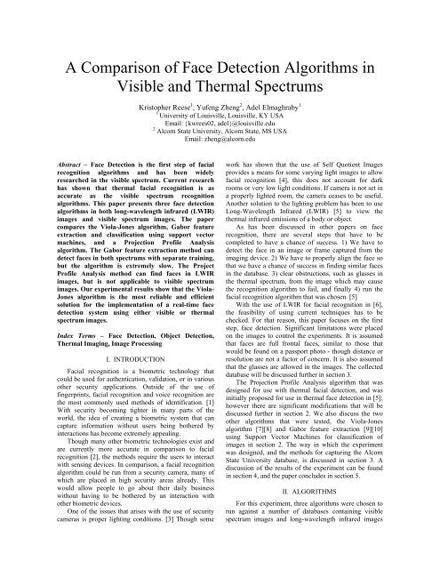 A Comparison Of Face Detection Algorithms In Visible And Thermal