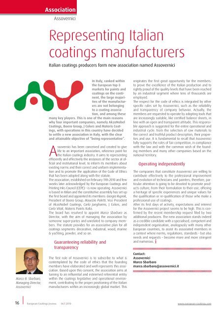 Representing Italian coatings manufacturers - Assovernici