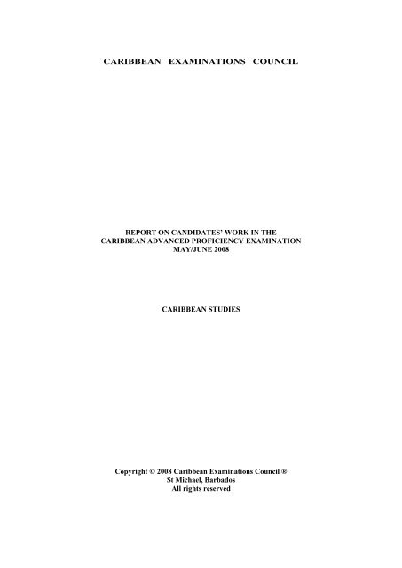 CXC SCHOOL REPORT 2008 - Caribbean Examinations Council