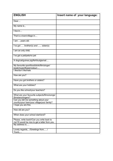 ENGLISH Insert name of your language: