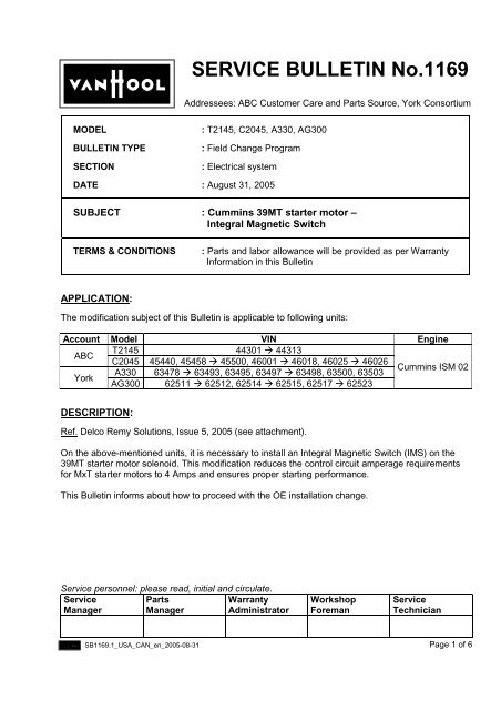 SERVICE BULLETIN No.1169 - ABC Companies