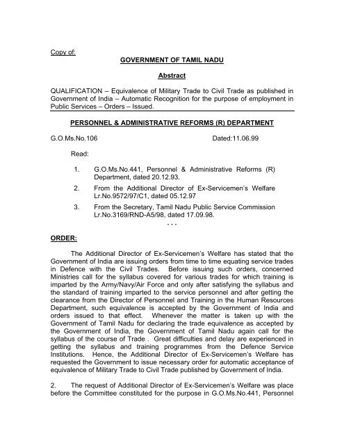 G O Ms No 106 Tamil Nadu Government g-o-ms-no-106-tamil-nadu-government