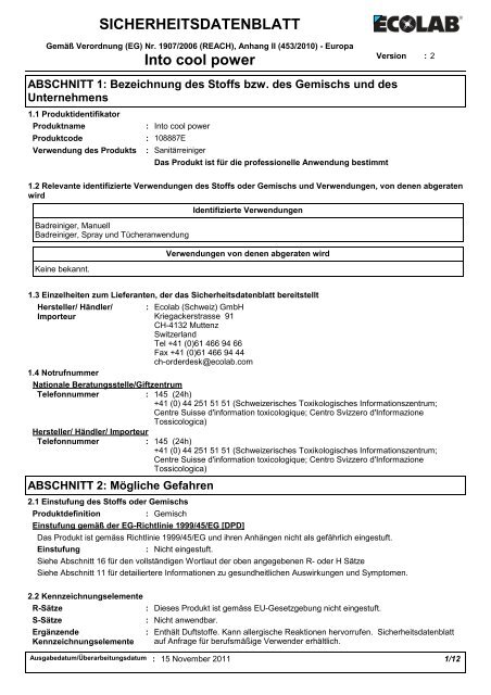 SICHERHEITSDATENBLATT Into cool power