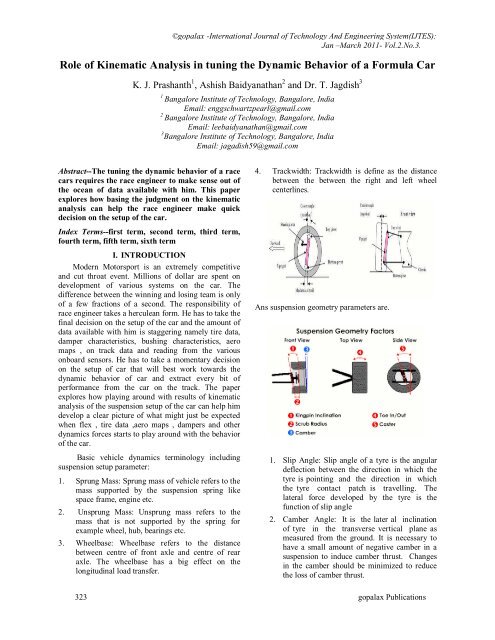 Role Of Kinematic Analysis In Tuning The Dynamic