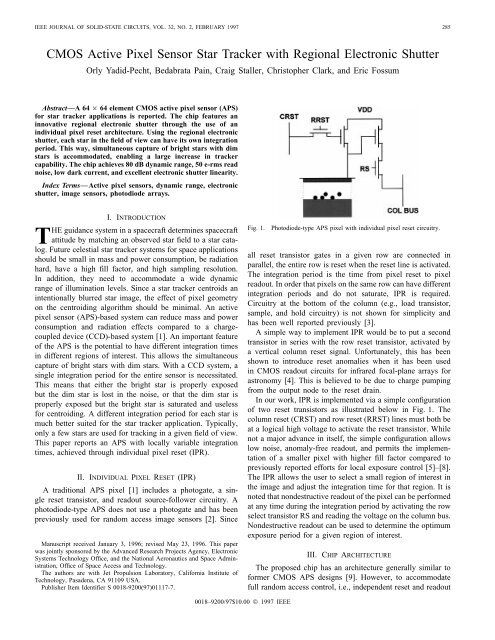 CMOS Active Pixel Sensor Star Tracker with Regional ... - IEEE Xplore