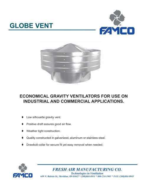 GLOBE VENT ECONOMICAL GRAVITY VENTILATORS ... - Famco