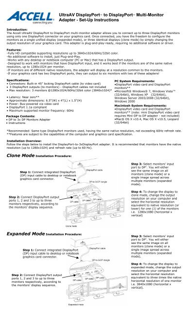 UltraAV DisplayPortâ ¢ to DisplayPortâ ¢ Multi-Monitor Adapter - Accell