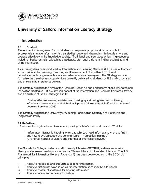 University of Salford - Information Literacy Strategy