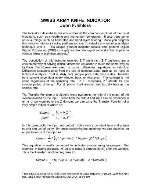 SWISS ARMY KNIFE INDICATOR John F. Ehlers - MESA Software