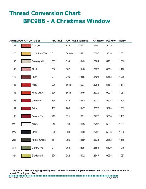 Thread Conversion Chart BFC986 - A Christmas Window - BFC-Stash