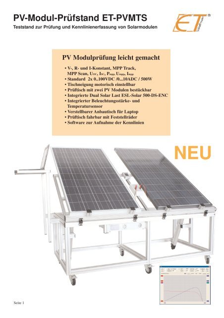 PV-Modul-PrÃ¼fstand ET-PVMTS - ET SolarPower GmbH