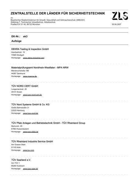 Anschriftenliste EK-Mitglieder - ZLS