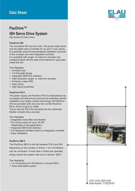 Data Sheet PacDriveâ„¢ iSH Servo Drive System - Orbit Motion ...