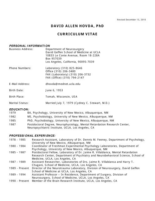 CURRICULUM VITAE - The Sarah Jane Brain Project