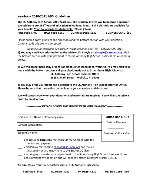 PDF Ad Sales Form - St. Anthony Junior-Senior High School