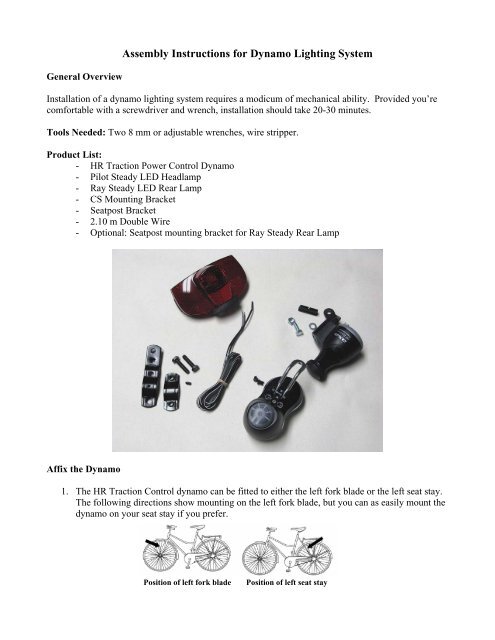 Assembly Instructions for Dynamo Lighting System - Cantitoe Road