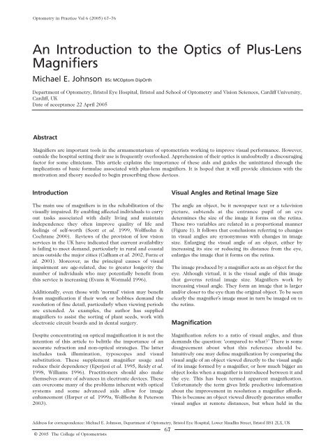 An Introduction to the Optics of Plus-Lens ... - Optometry in Practice