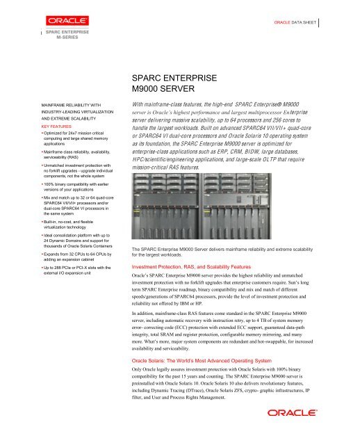 SPARC Enterprise M9000 Server Data Sheet - Oracle