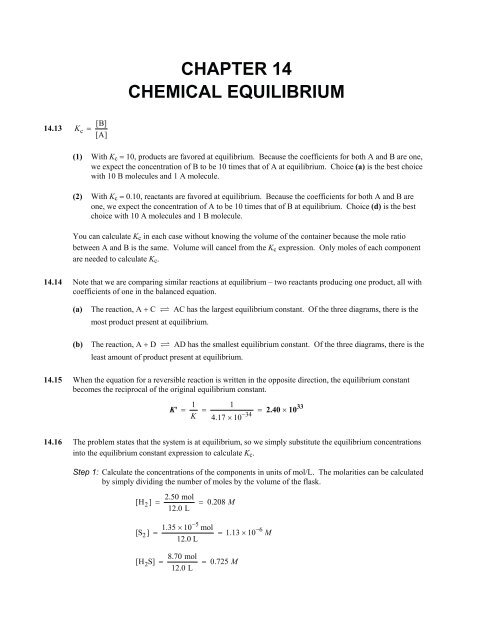 CHAPTER 14 CHEMICAL EQUILIBRIUM