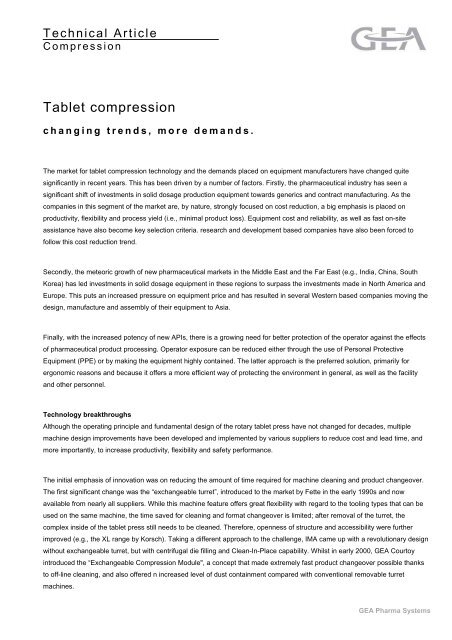 Tablet compression - GEA Pharma Systems
