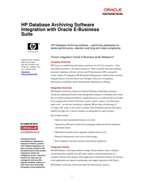 HP Database Archiving Software Integration with Oracle E-Business ...