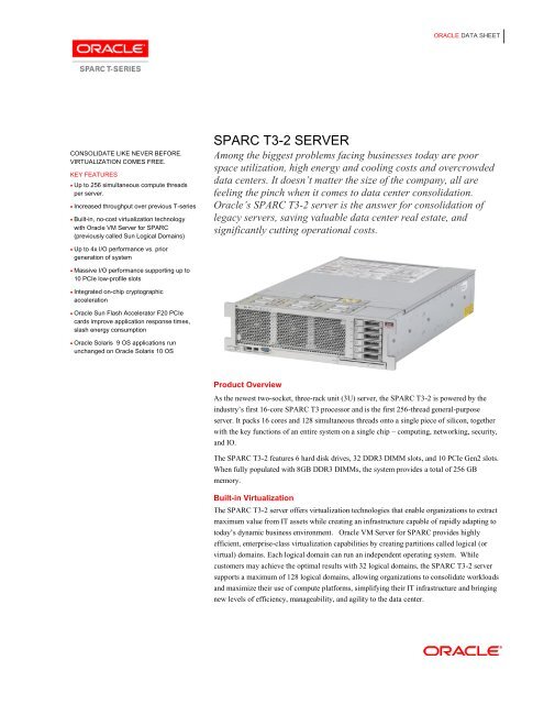 SPARC T3-2 Server Data Sheet - Oracle