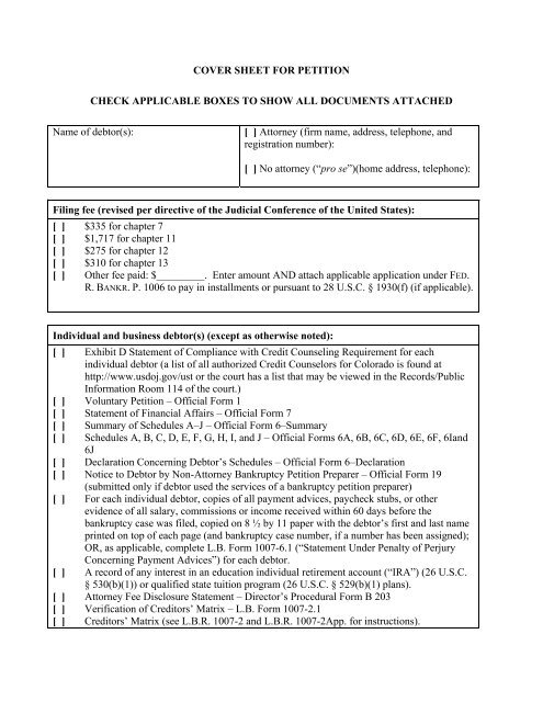 Chapter 7 Voluntary Petition Packet - US Bankruptcy Court