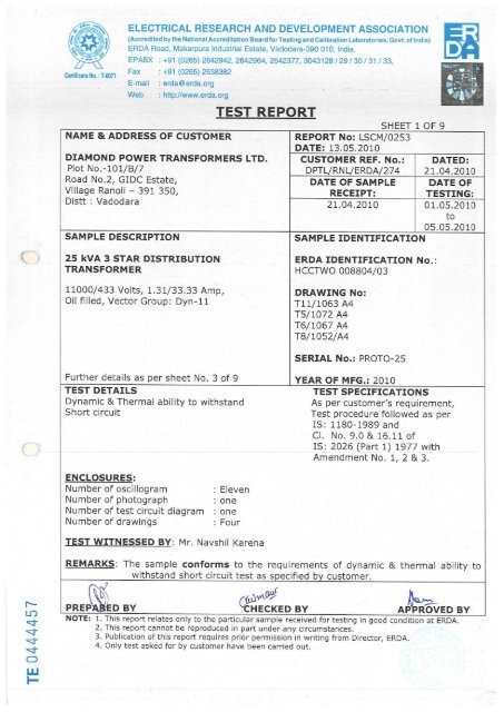 25 KVA Dynamic & Thermal Ability to Withstand Short Circuit Test
