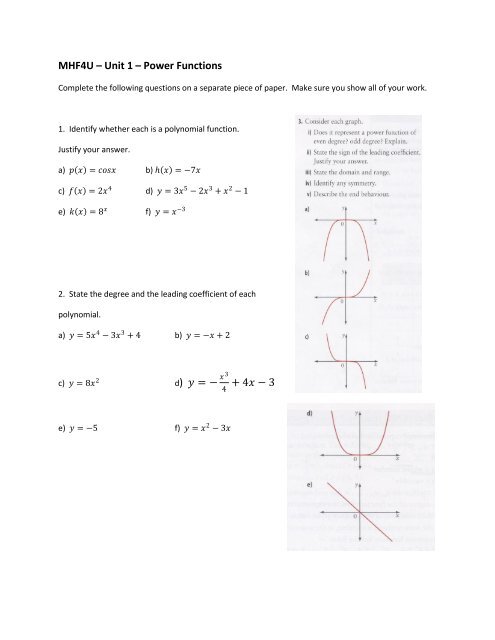 MHF4U – Unit 1 – Power Functions d) = − + 4 − 3
