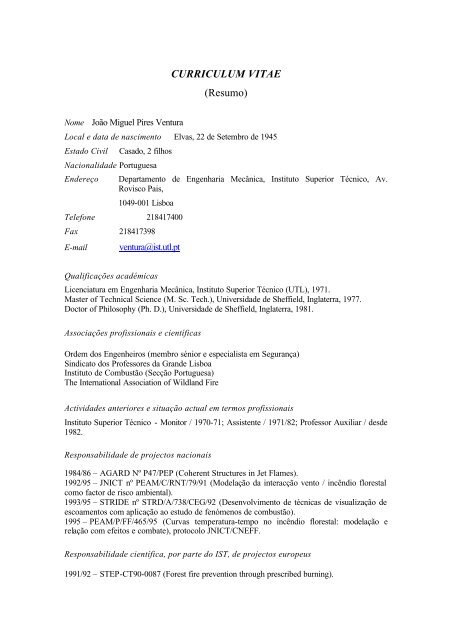 CURRICULUM VITAE (Resumo)