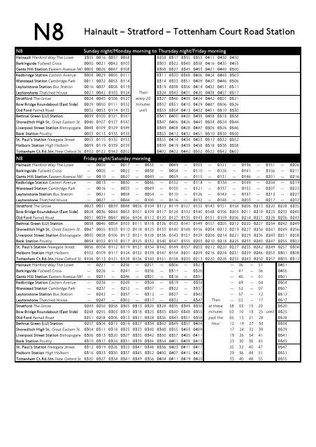 full N8 timetable - London Bus Routes
