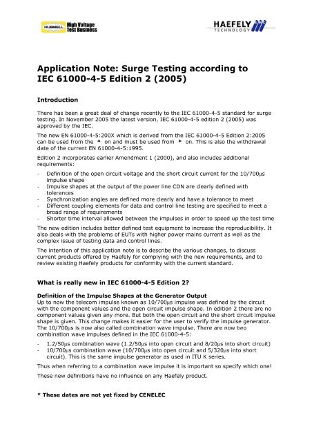 Surge Testing according to IEC 61000-4-5 Edition 2 - Haefely EMC
