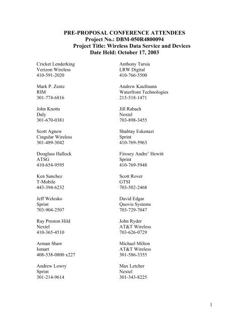 Pre-Proposal Conference Attendee List