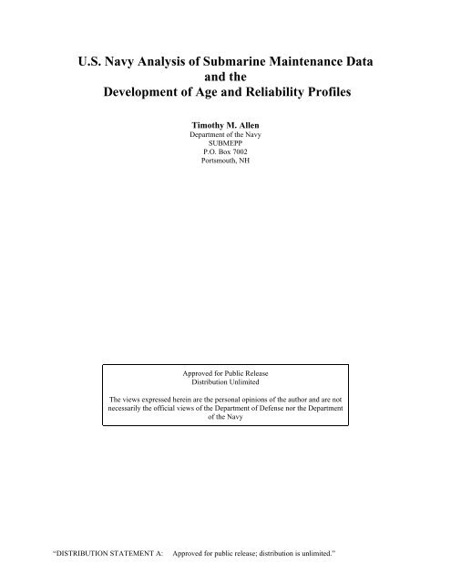 U.S. Navy Analysis of Submarine Maintenance Data - Plant ...