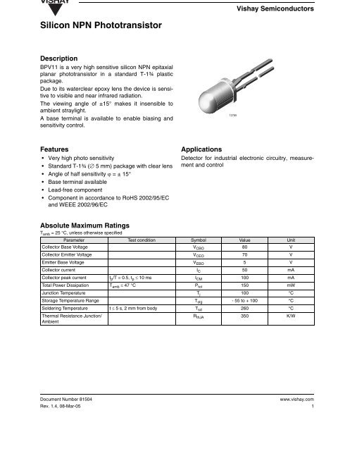 Silicon NPN Phototransistor