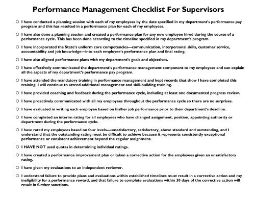 Performance Management Checklist For Supervisors
