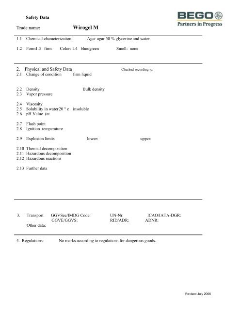 Wirogel M MSDS - Bego USA