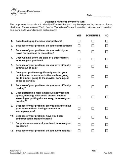 Dizziness Handicap Inventory (DHI) - ImPACT Test