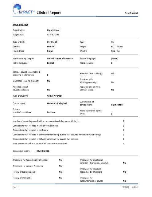 Clinical Report - ImPACT Test