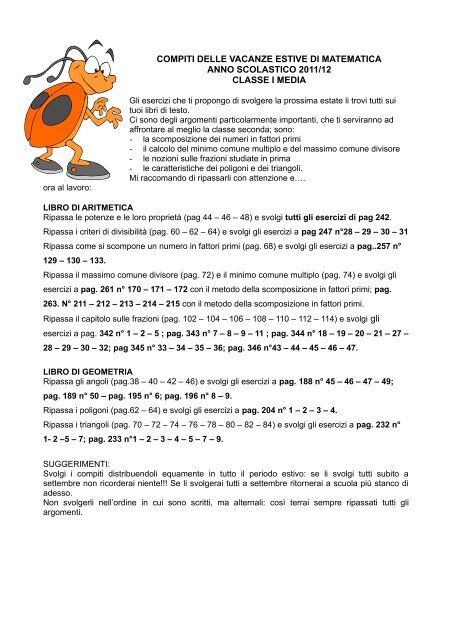 compiti delle vacanze estive di matematica - Scuola San Vincenzo